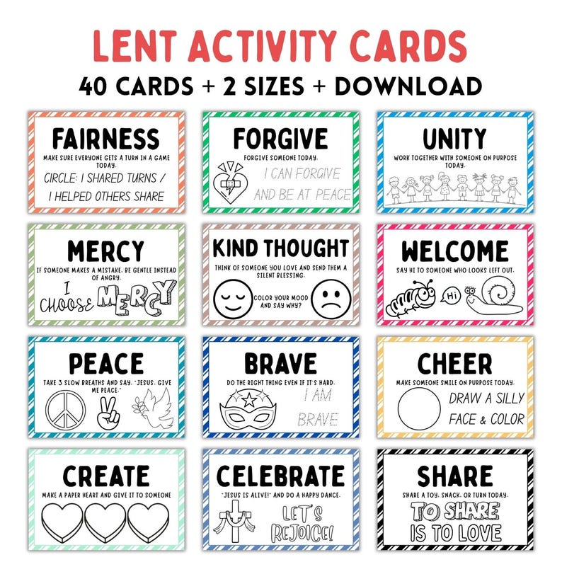 Lent Activity Cards for Kids, 40-day Faith Based Family Activities ...