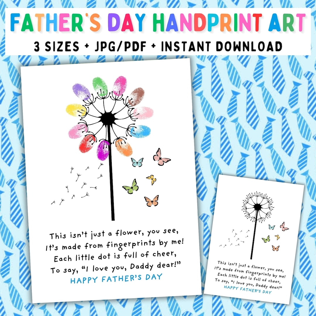 Father's Day Poem, Dandelion Fingerprint Craft Dad, Preschool Activity ...