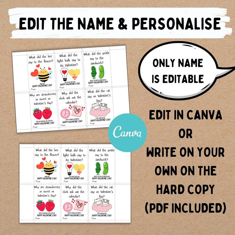 EDITABLE Cute Jokes Valentine Cards, Classroom Valentines Day Cards ...