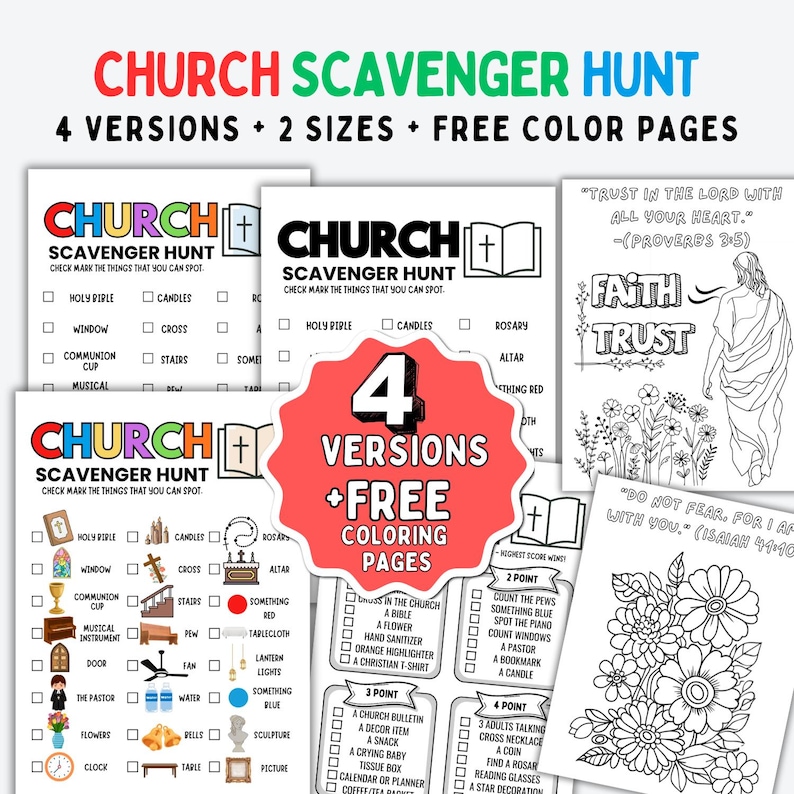 Church Scavenger Hunt, 4 Versions, Sunday School Activity (digital ...