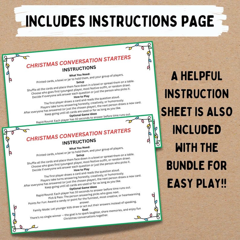 Christmas Conversation Starter Cards, Seniors, Family Game (digital ...