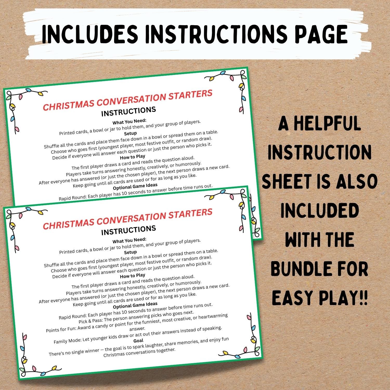 Christmas Conversation Starter Cards, Seniors, Family Game (digital ...