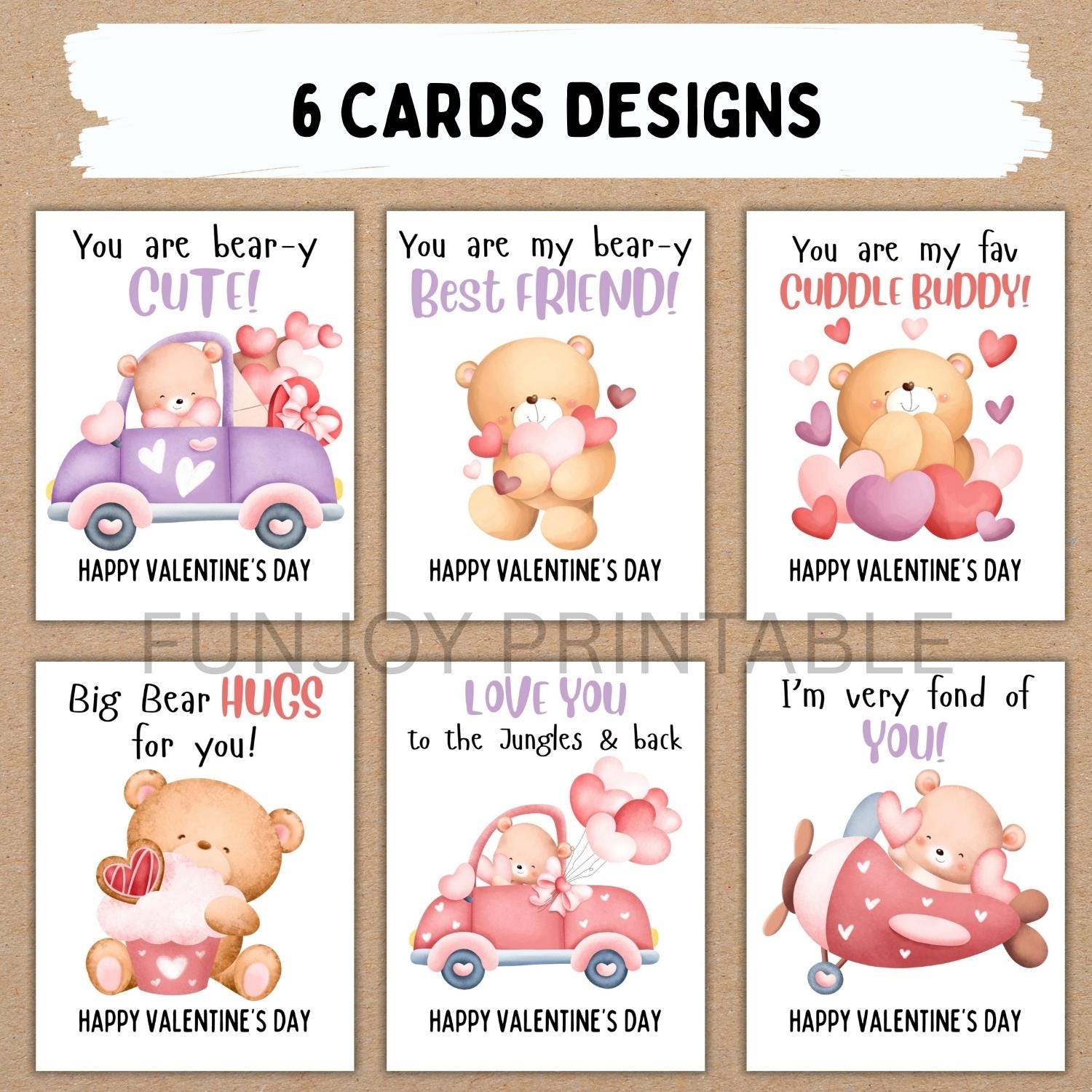 EDITABLE Cute Bear Valentine Cards, Classroom Valentines Day Cards Kids ...