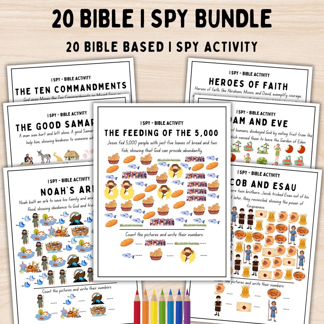 Bible I Spy Pages, PRINTABLE Bible Quiet Time Activity, Bible Stories ...