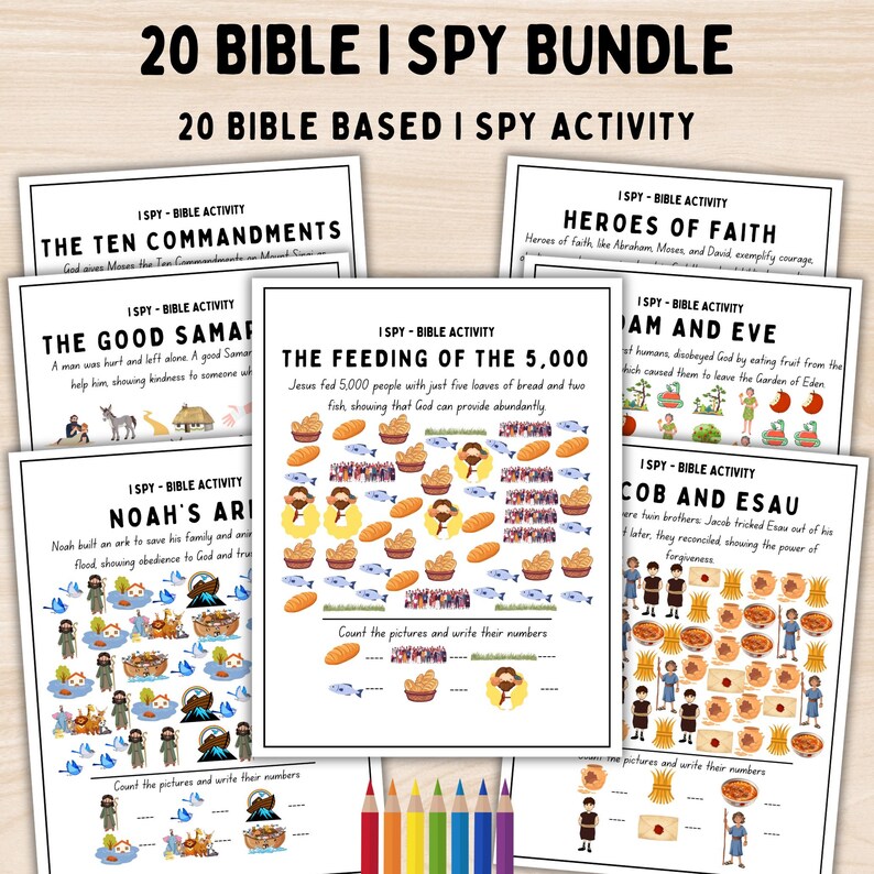 Bible I Spy Pages, PRINTABLE Bible Quiet Time Activity, Bible Stories ...