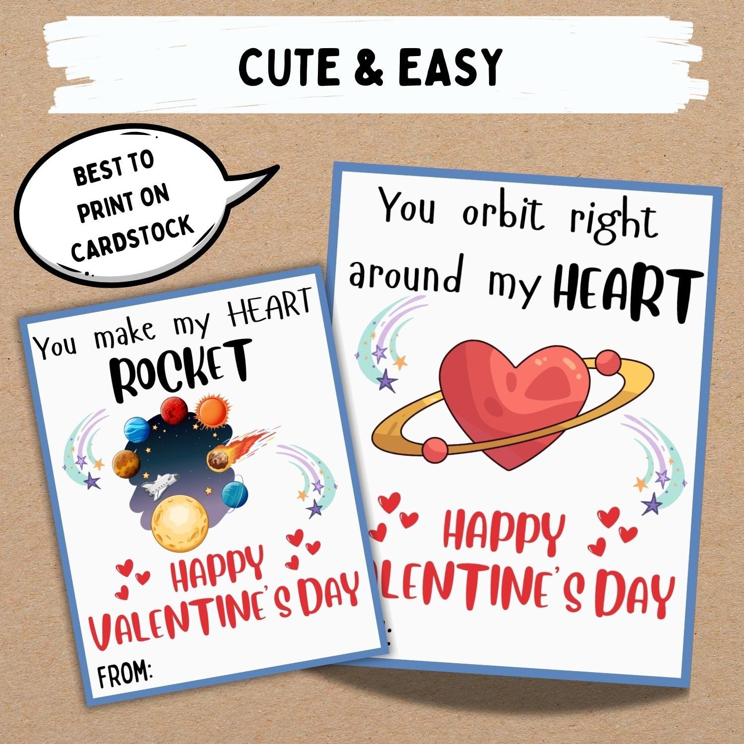 Space Valentine Cards for Kids, Printable Classroom Valentines, Space ...