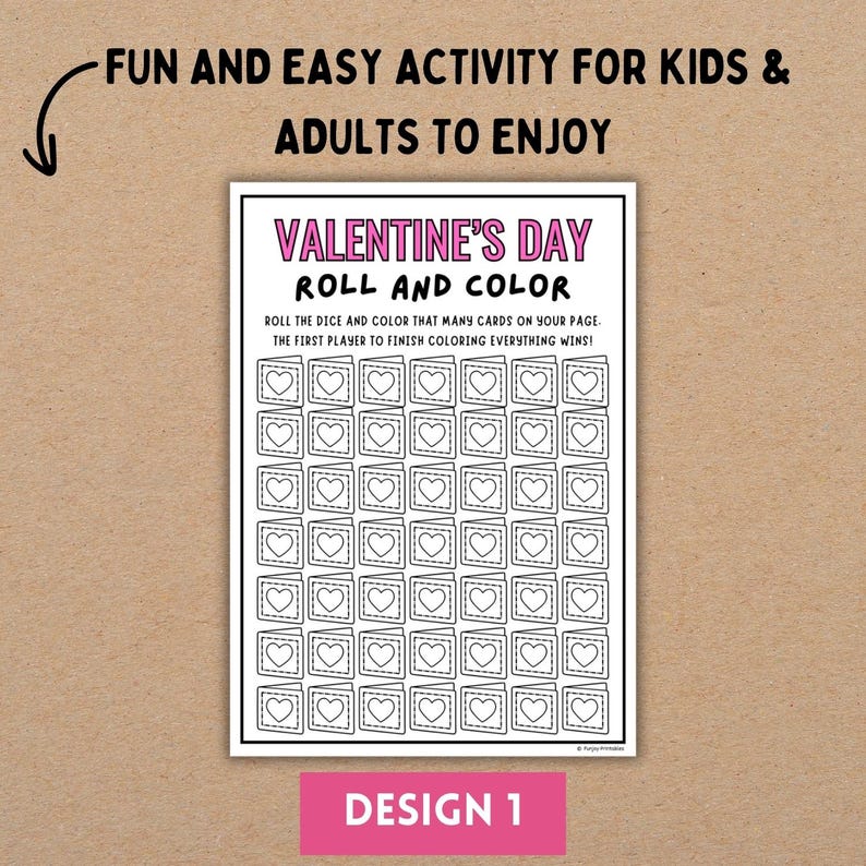 Roll and Color Valentines Day Printable Game, Valentines Activity Kids ...