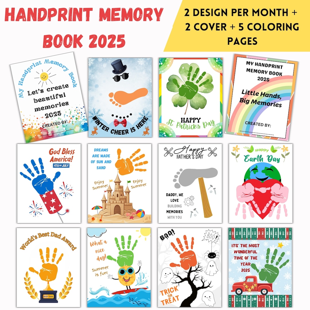 2025 Handprint Memory Book, Kids Handprint Footprint Craft, Memory Book ...