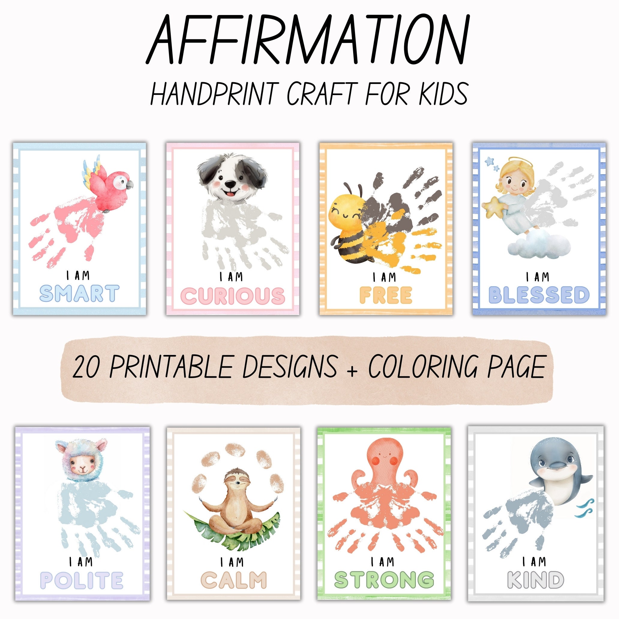 20 Affirmation and Inspirational Handprint Craft BUNDLE, Handprint Art ...