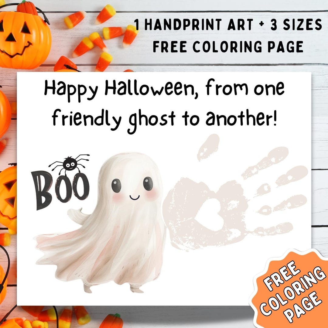 Halloween Hand Print Activity, Cute Ghost Handprint Art Craft, Ghost ...