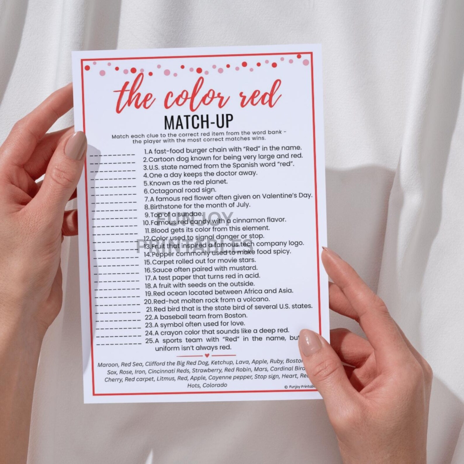 Valentine's Day the Color Red Game, Valentine Printable Games, Party ...