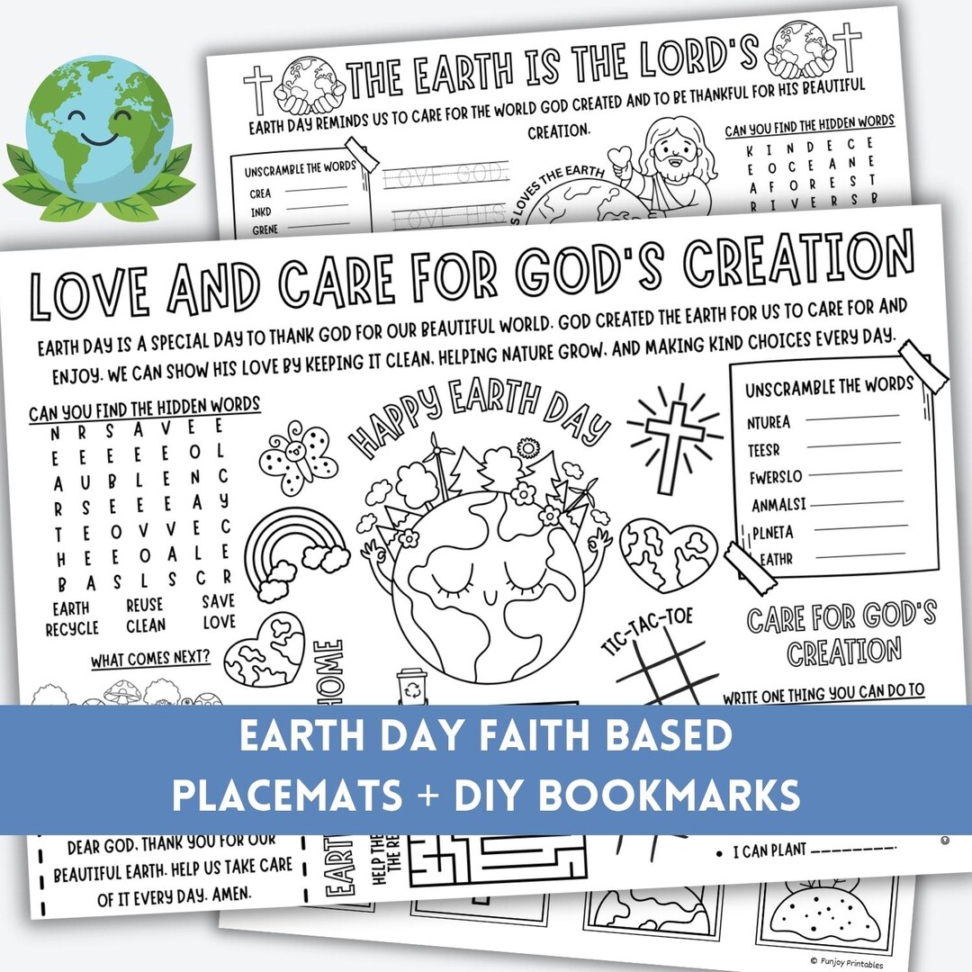 Christian Earth Day Activity Placemat BUNDLE for Kids, Bible Earth Day ...