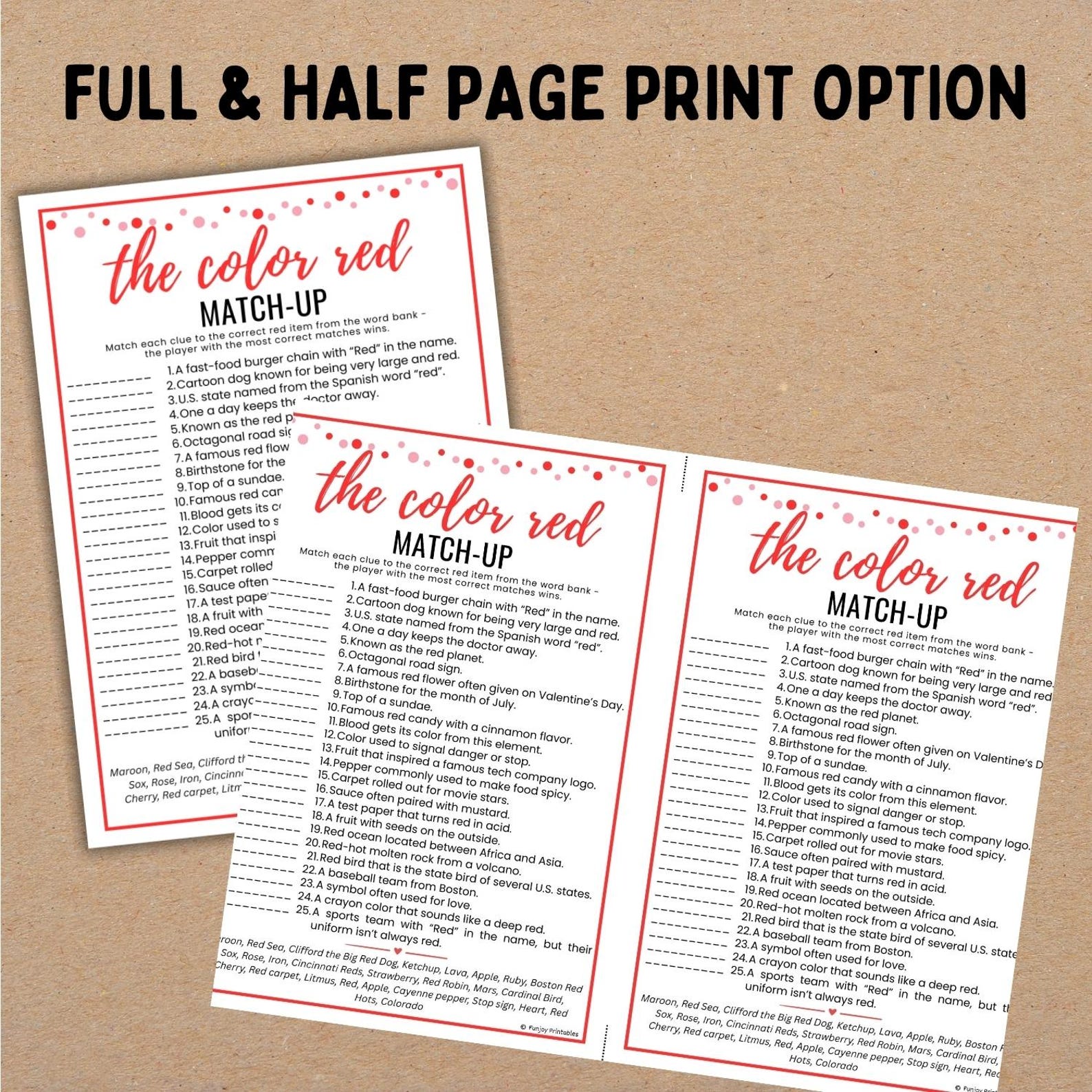 Valentine's Day the Color Red Game, Valentine Printable Games, Party ...