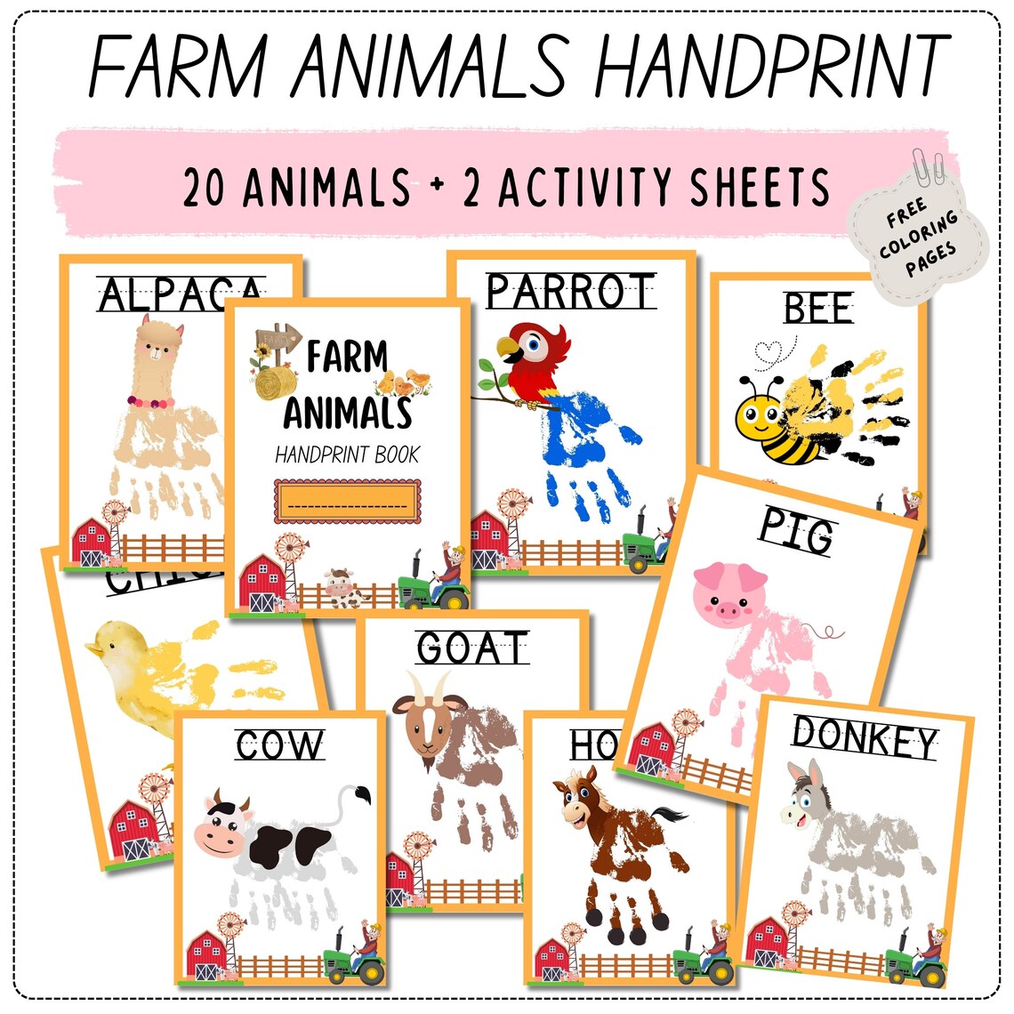 FARM ANIMALS Handprint Book, Printable Handprint Art, Toddler Child ...