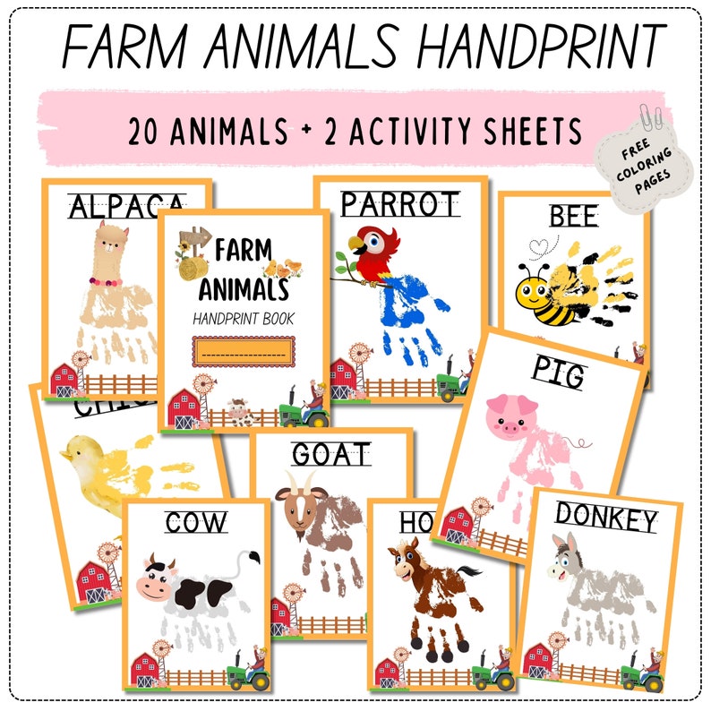 FARM ANIMALS Handprint Book, Printable Handprint Art, Toddler Child ...