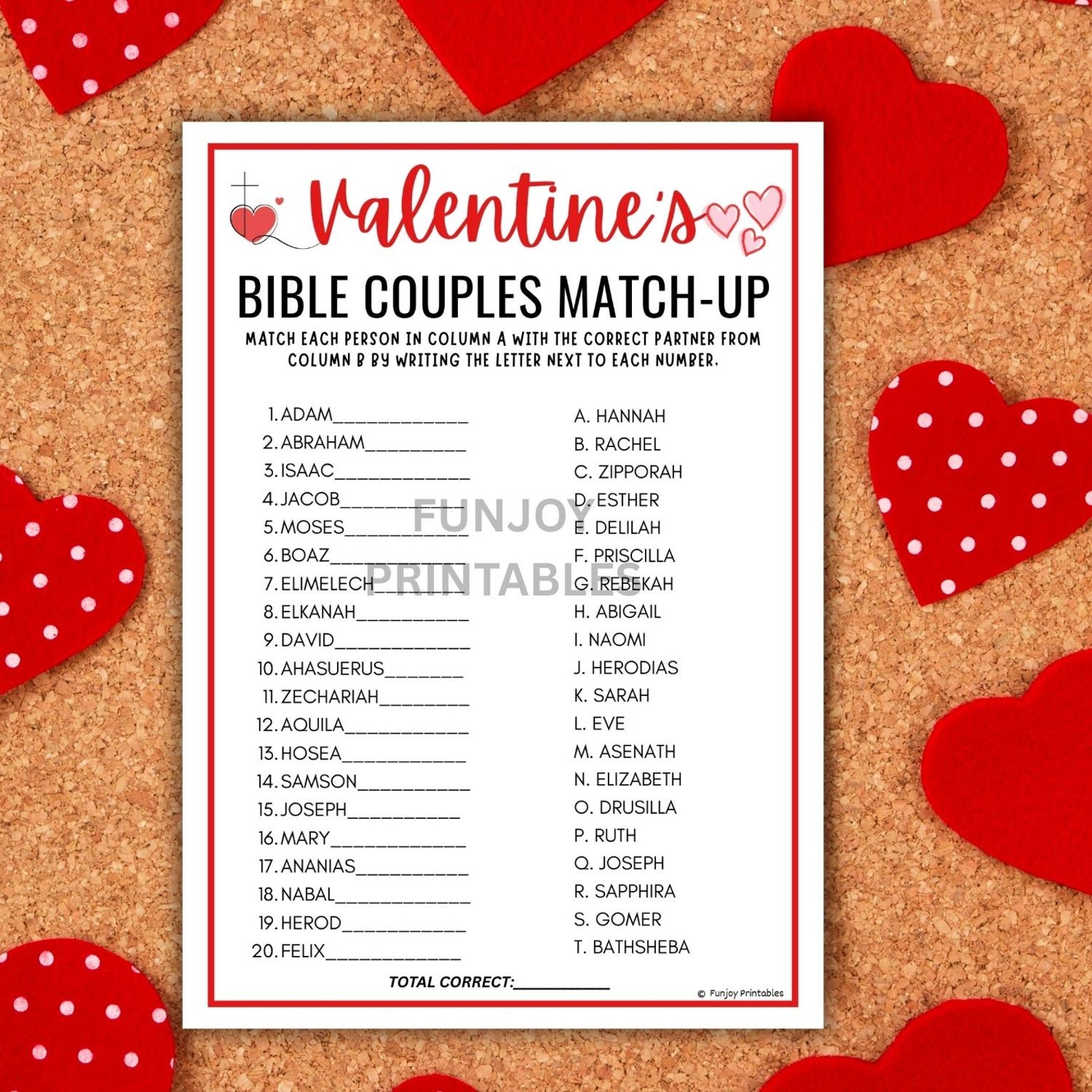 Valentine's Bible Couples Match-up Game | Christian Printable Quiz ...