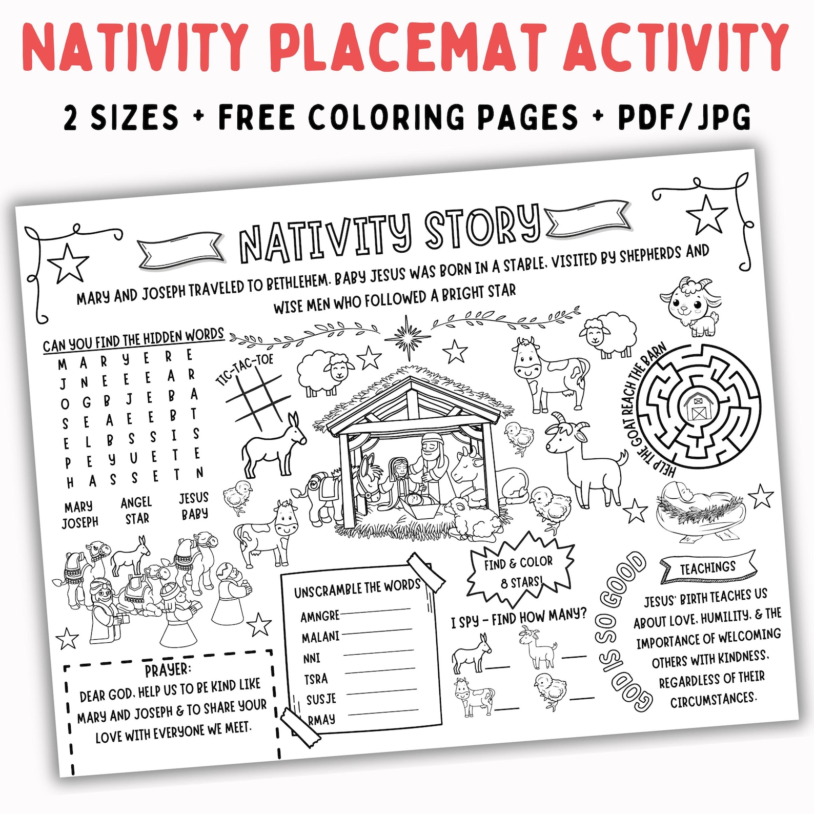 Christmas Activity Placemat for Kids, Merry Christmas PRINTABLE ...