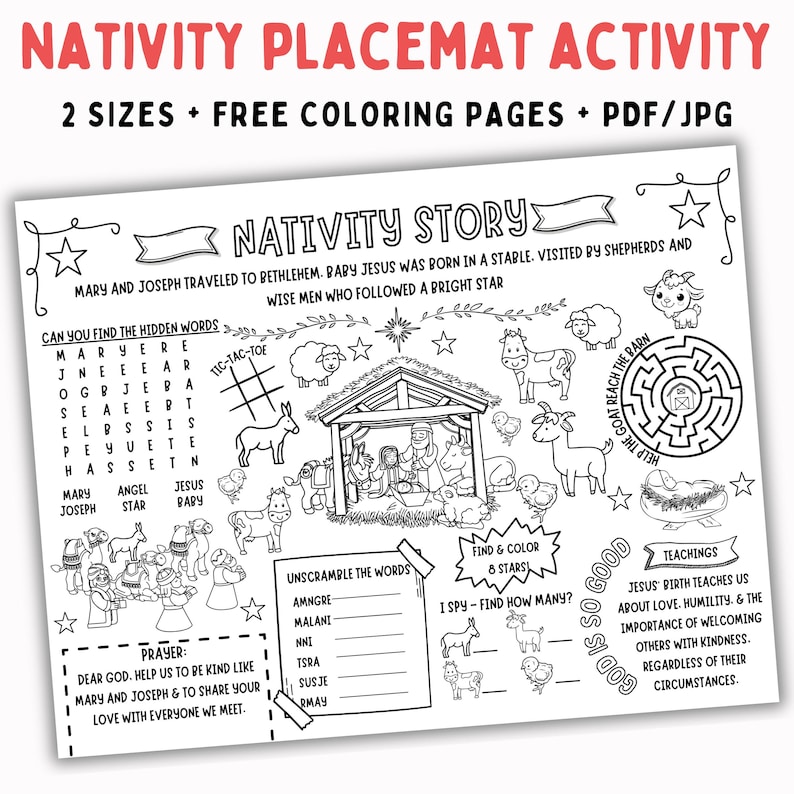 Christmas Activity Placemat for Kids, Merry Christmas PRINTABLE ...