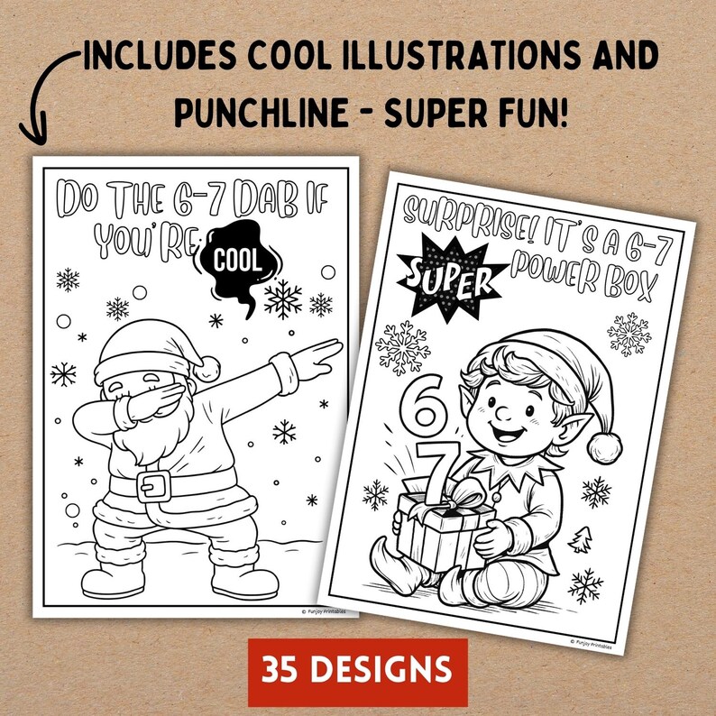 6 7 Christmas Coloring Pages BUNDLE, Six Seven Viral Meme Coloring ...