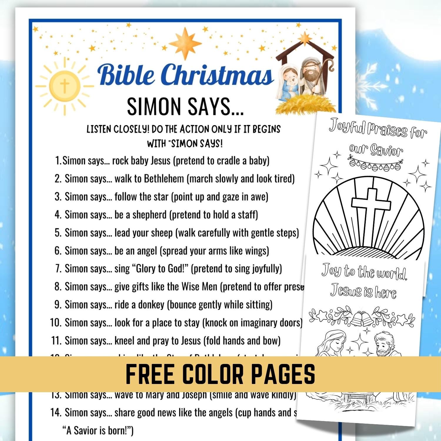 Nativity Simon Says Game | Christmas Bible Activity (digital Download ...
