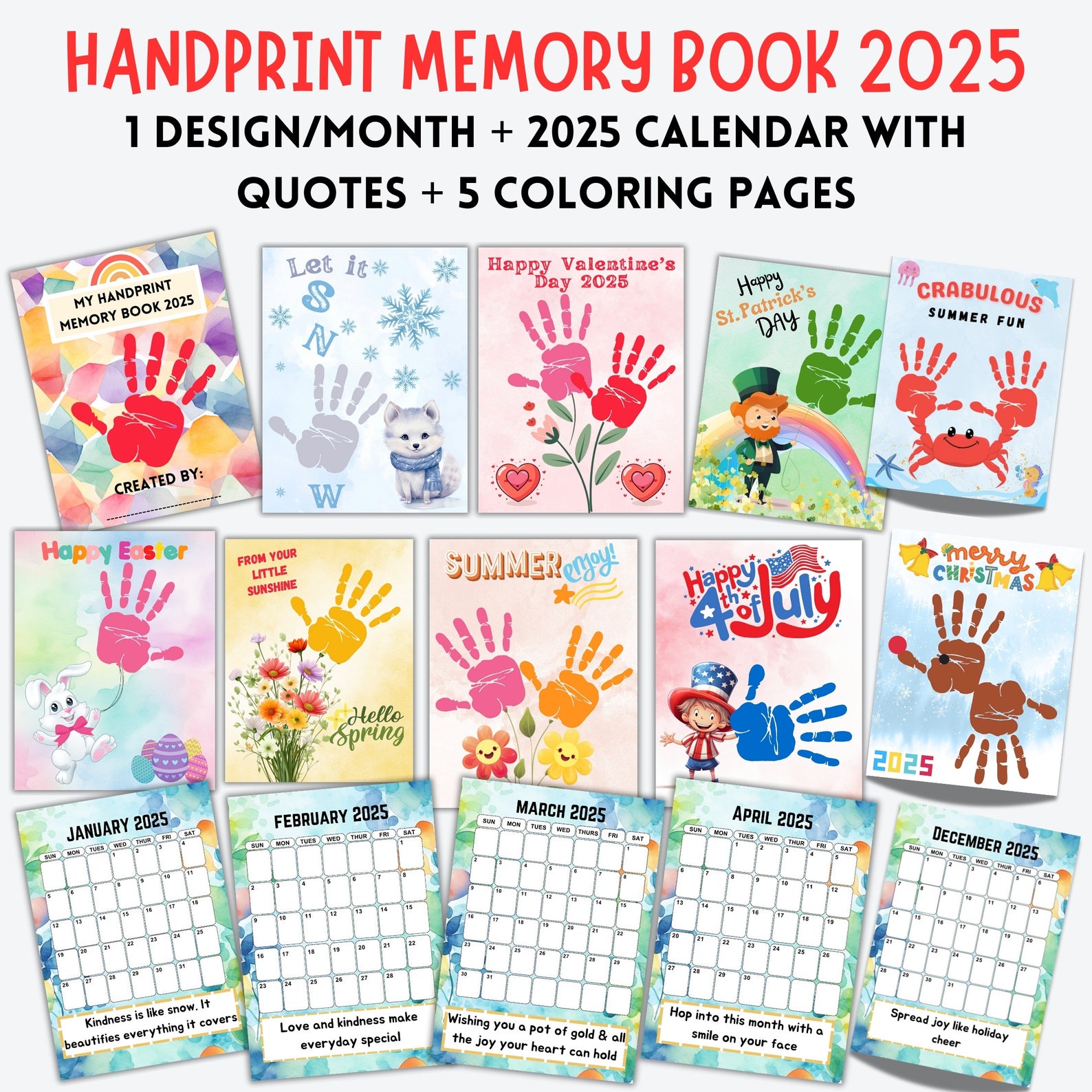 2025 Handprint Memory Book With Calendar, Handprint Art, Craft ...
