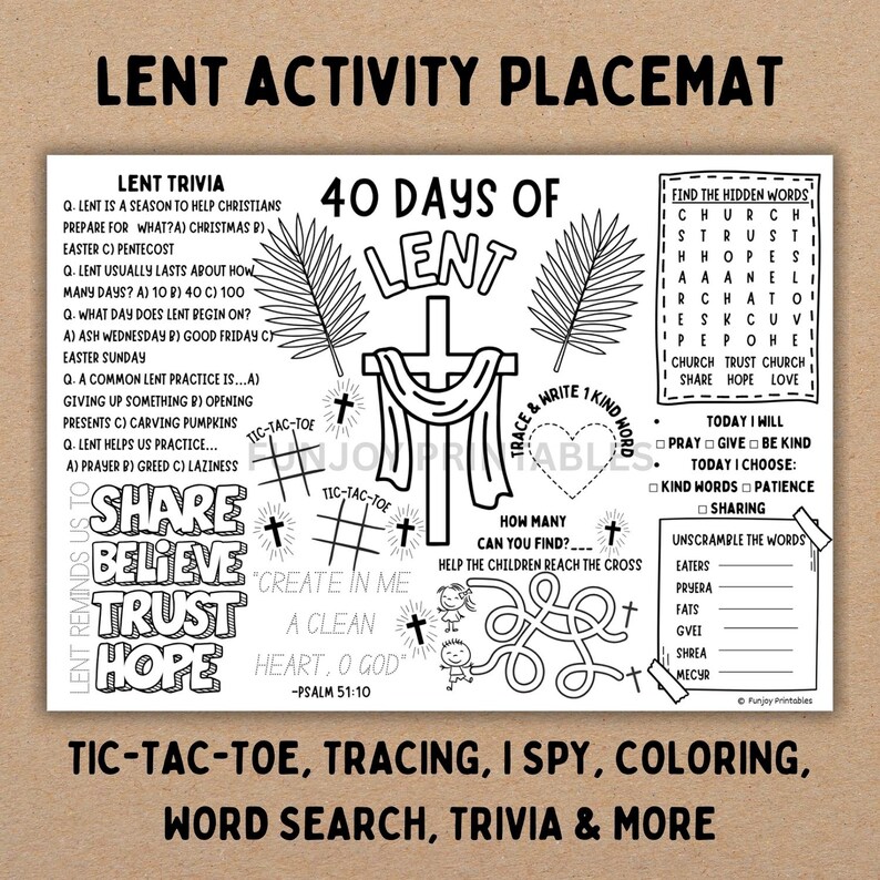 Lent Activity Placemat, Coloring Pages, Sunday School (digital Download ...