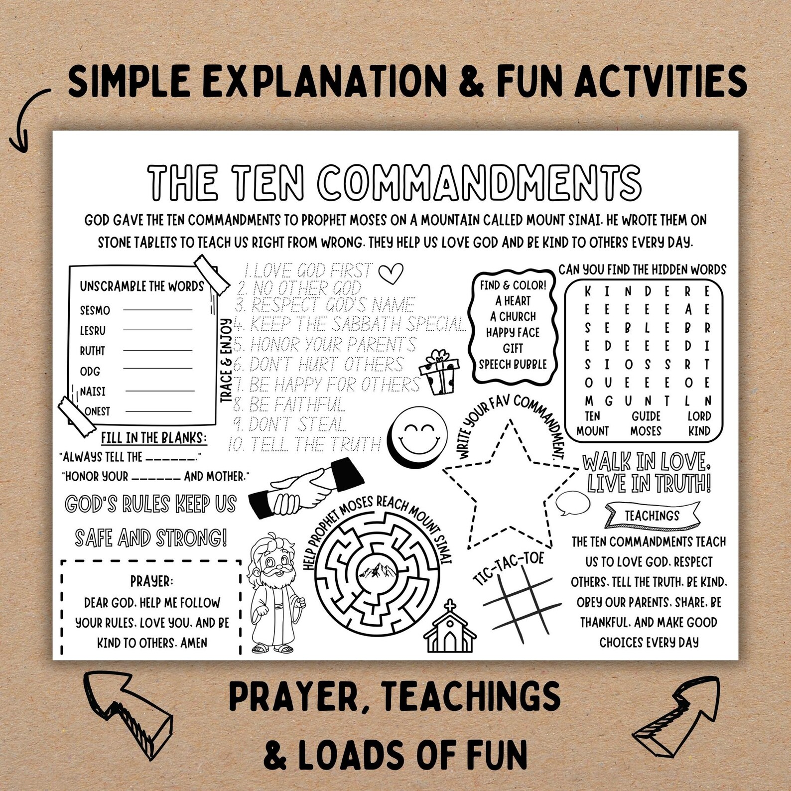 The Ten Commandments Activity Sheets, Christian Activity Pages, Bible ...