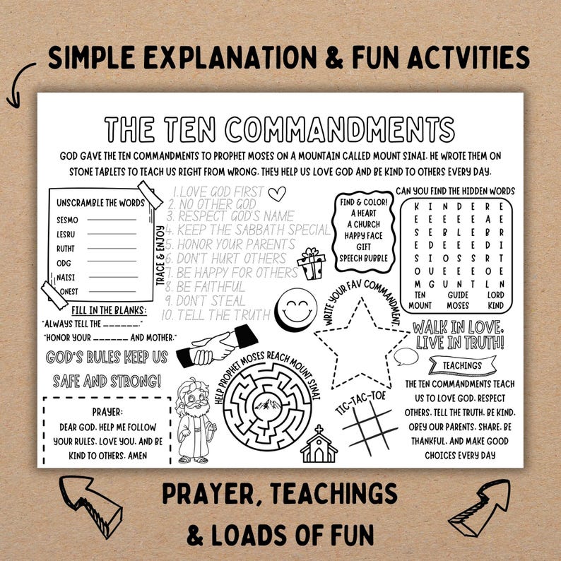 The Ten Commandments Activity Sheets, Christian Activity Pages, Bible ...