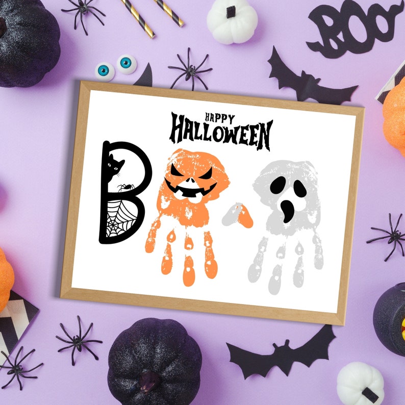 PRINTABLE Halloween Handprint Art, Boo Handprint Fall Art Craft ...
