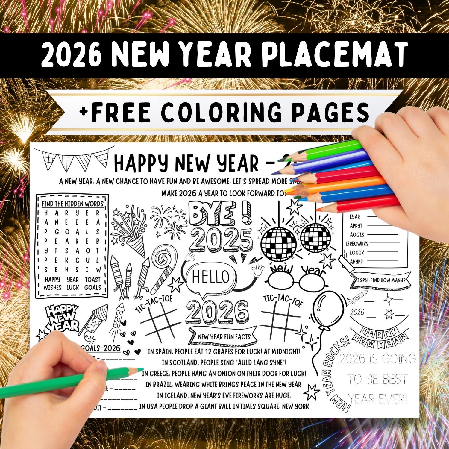 New Years Activity Placemat Printable New Years Eve Activity Sheet NYE ...