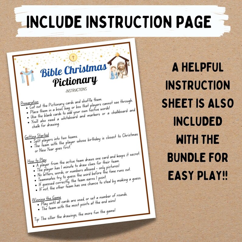 Christmas Bible Pictionary Cards, Faith Based Game, Nativity Game ...