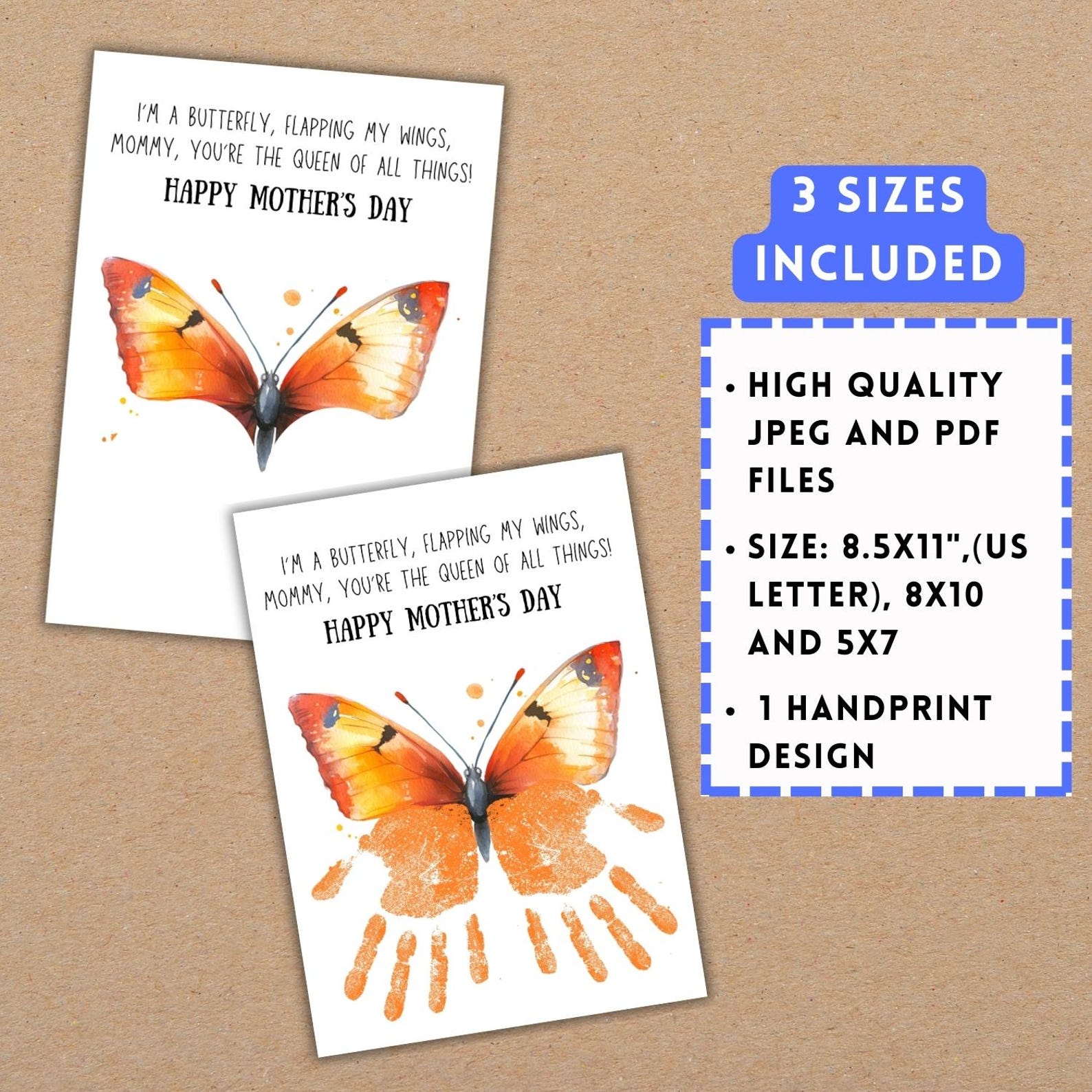 Mothers Day Poem Handprint Craft, Fluttering by to Wish You a Happy ...