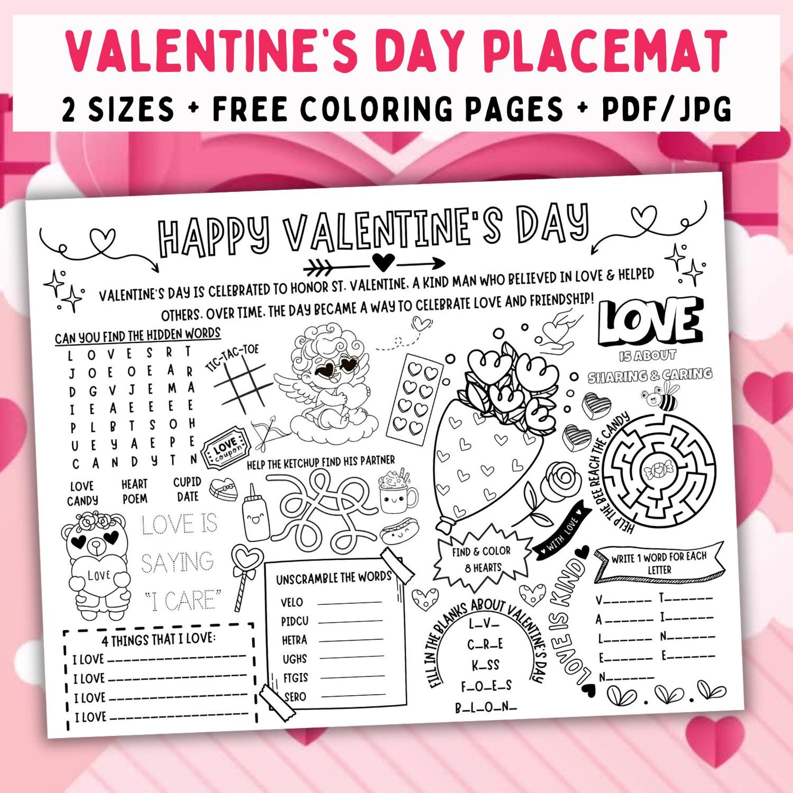 Kids Valentines Placemat, VALENTINE'S DAY PLACEMAT Kids Table ...