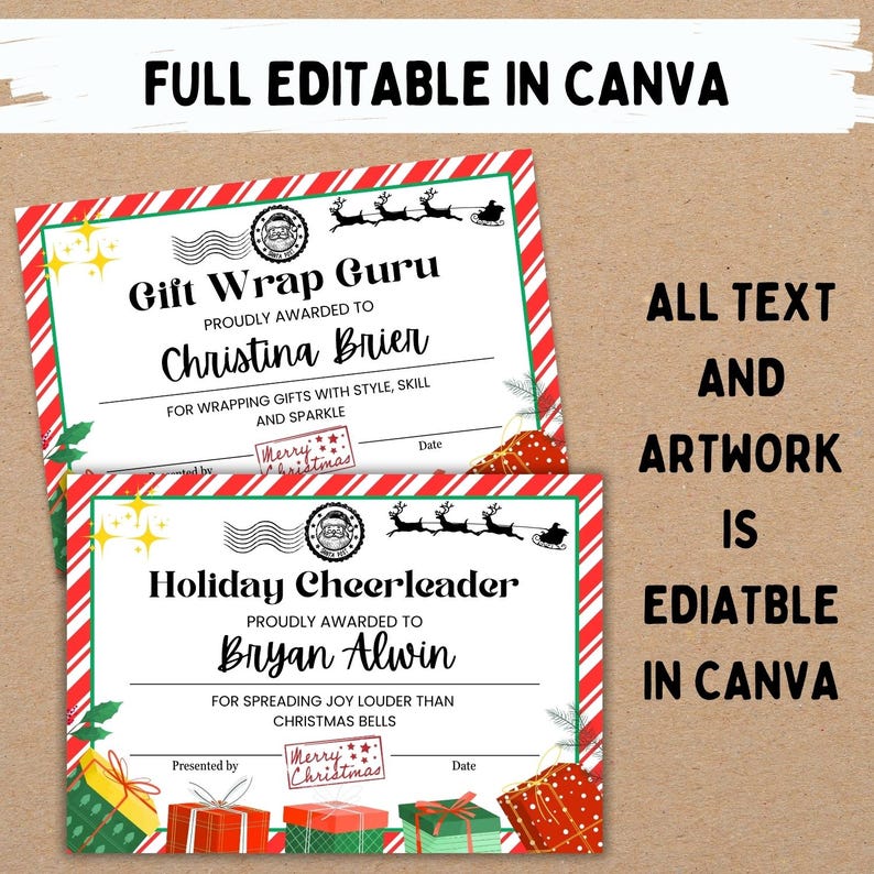 50 Editable Christmas Award Certificates - Canva Templates (digital ...