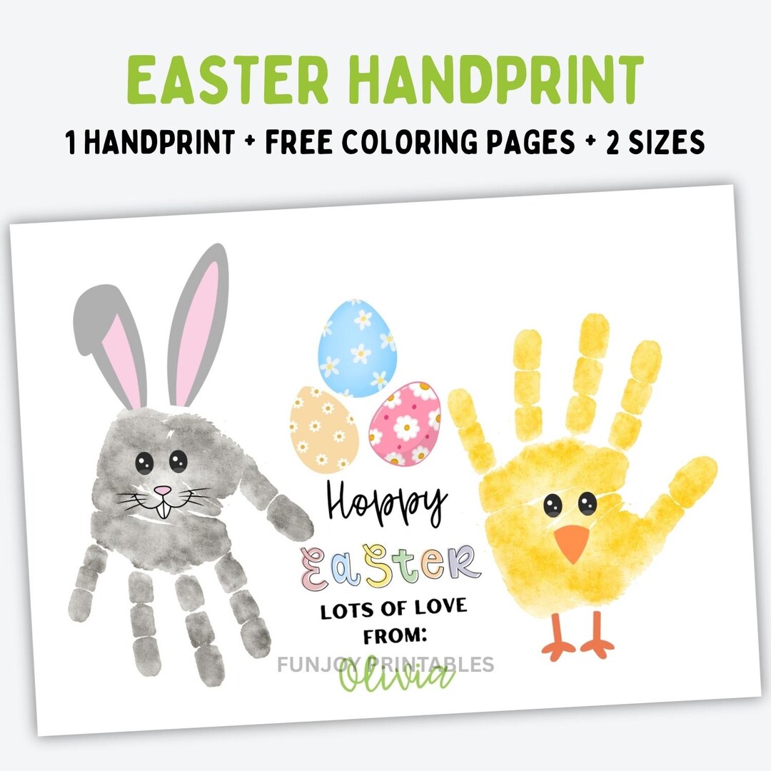 PRINTABLE Easter Bunny Chick Hand Print Art, Handprint Easter Craft ...