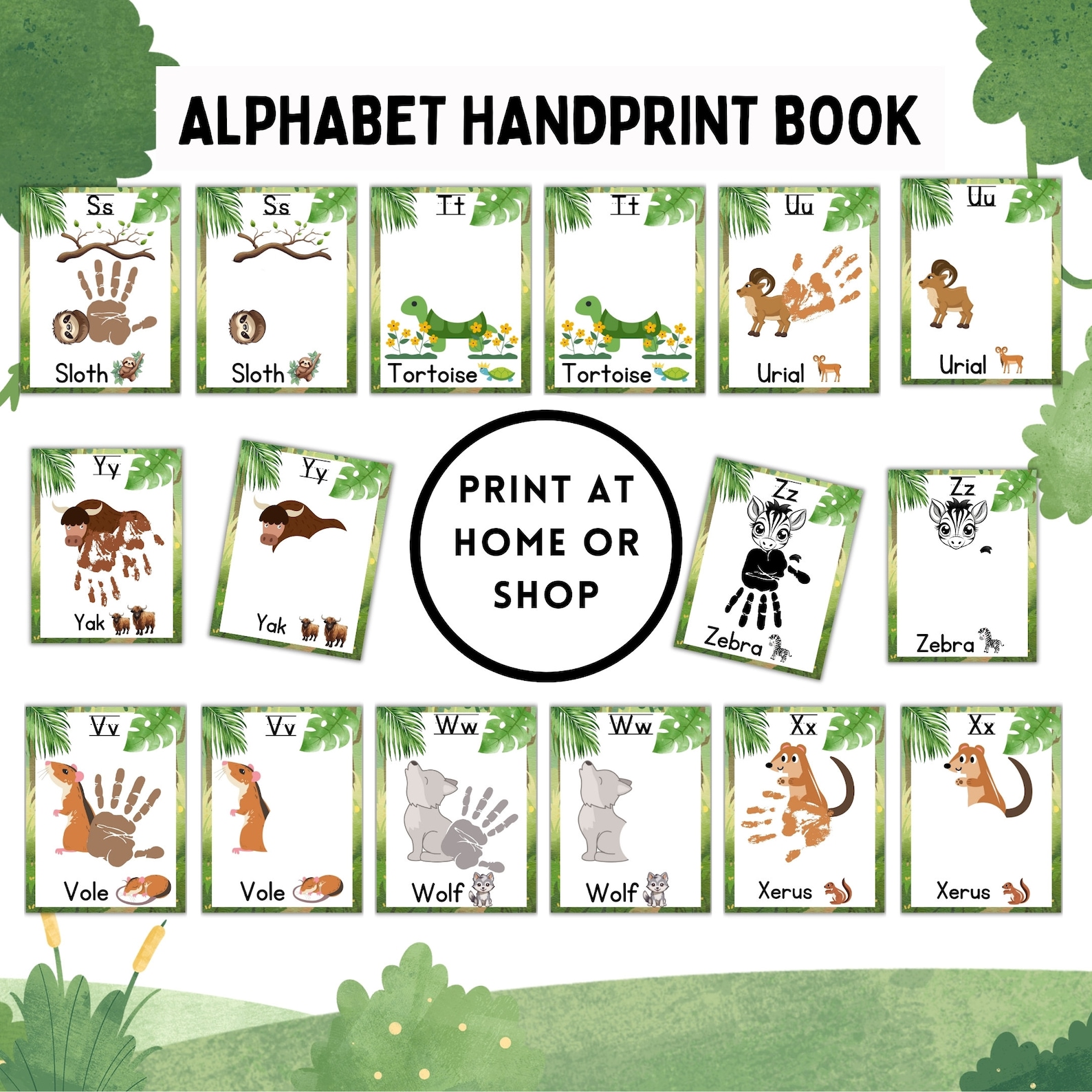 Jungle Animal Alphabet Handprint Art Craft, My Handprint Alphabet Book ...