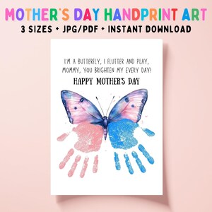 Printable Mother's Day Handprint Craft, Butterfly Art, Hand Print Art ...