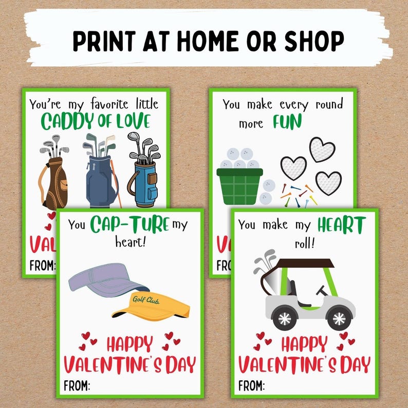 Golf Valentine Cards for Kids, Printable Golf Team Valentines, Sport ...