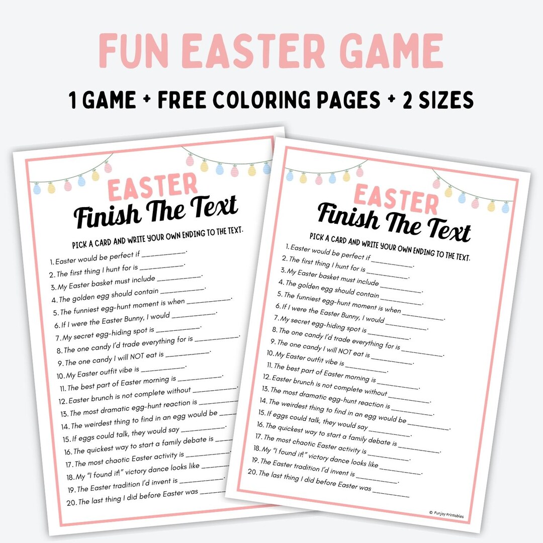 Easter Finish the Sentence Game Printable, Funny Easter Party Game for ...