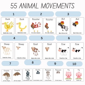 55 Animal Movement Handprint Art BUNDLE for Toddlers, Preschoolers ...