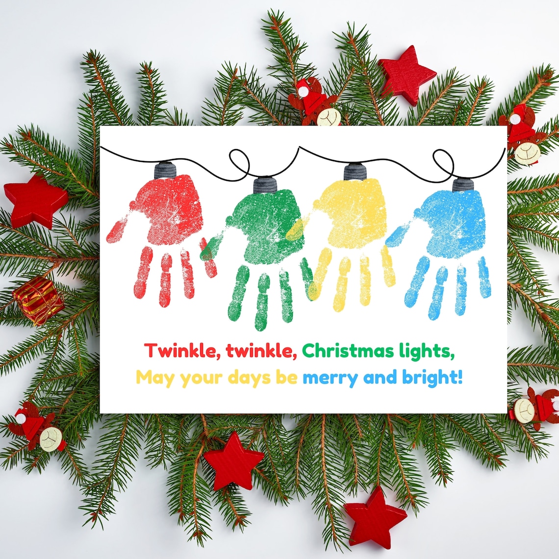 Handprint Christmas Lights, Christmas Handprint Art Crafts Template ...