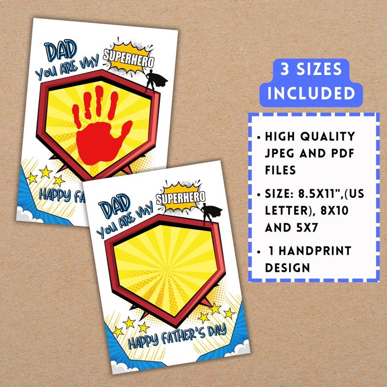 Father's Day Handprint Art Craft, Superhero Handprint Art for Father's ...