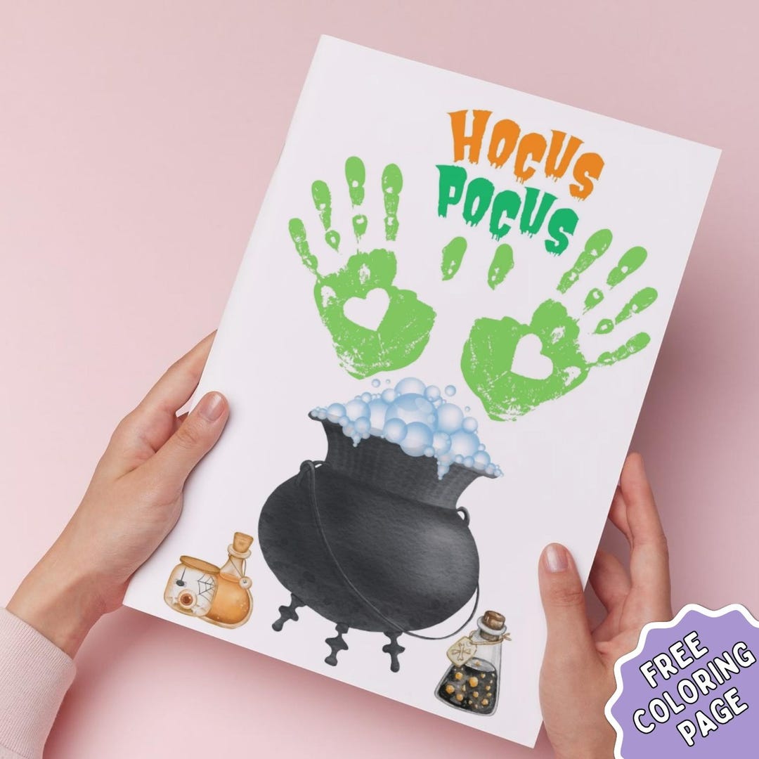 Halloween Hand Print Craft, Hocus Pocus Handprint Art, Handprint Craft ...