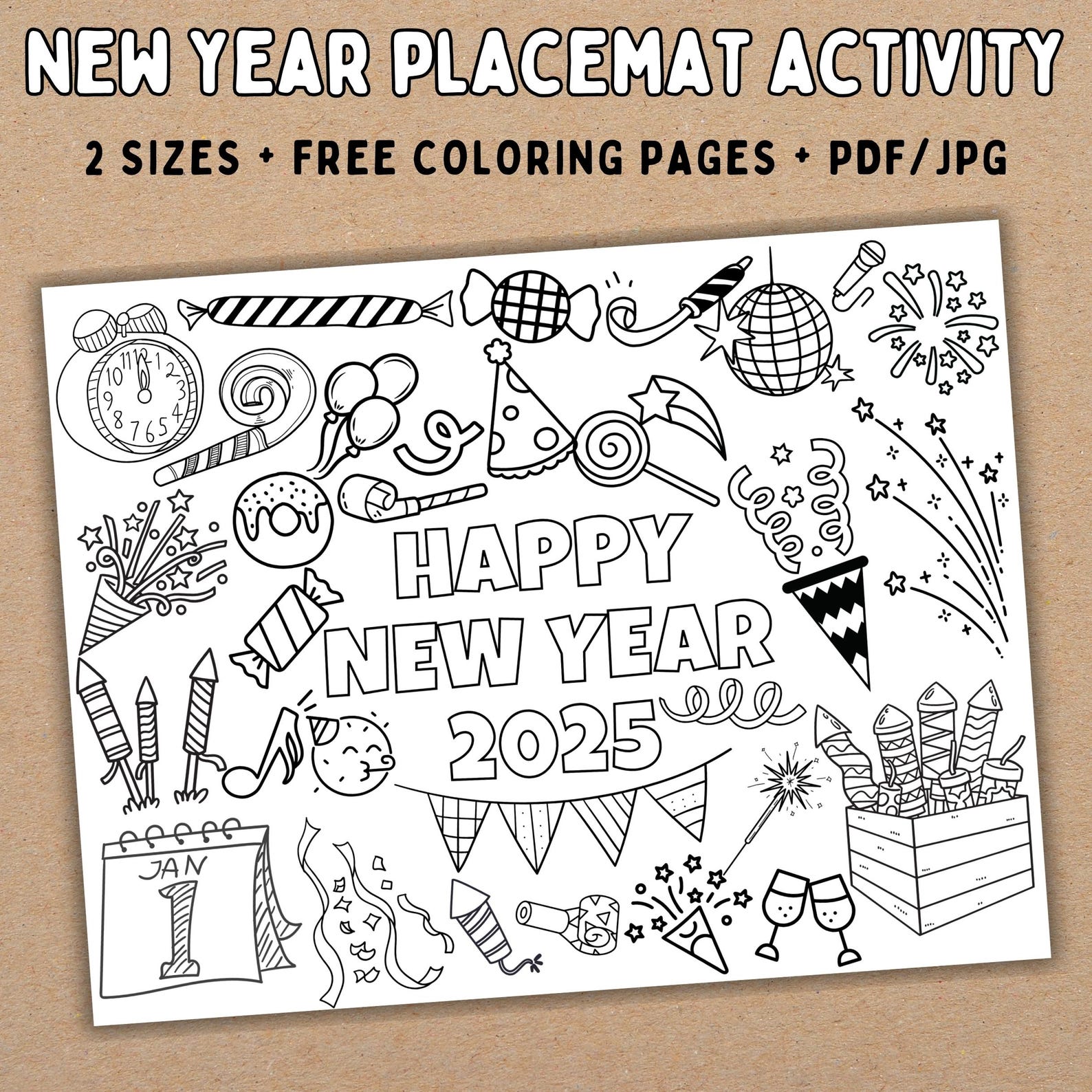 New Years Activity Placemat Printable New Years Eve Activity Sheet NYE ...