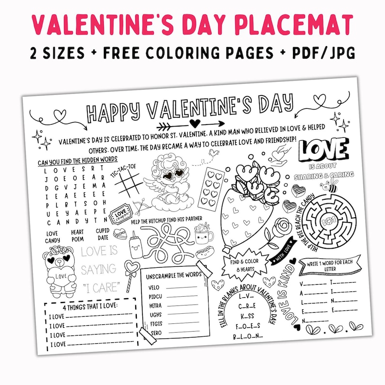 Kids Valentines Placemat, VALENTINE'S DAY PLACEMAT Kids Table ...
