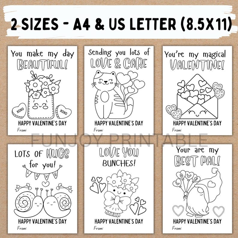 EDITABLE Valentines Coloring Cards, Valentine Craft for Kids, Valentine ...