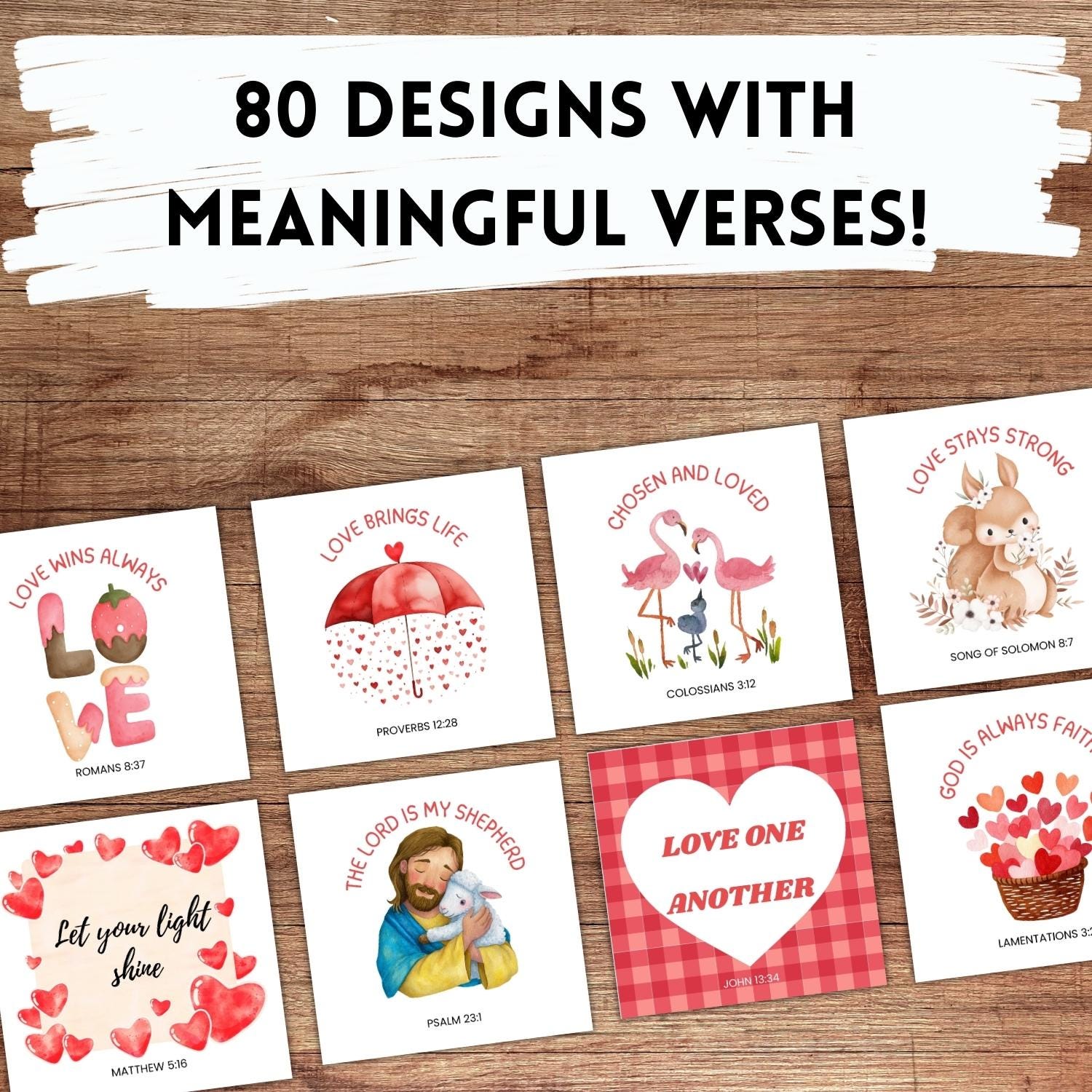Christian Valentines Cards for Kids, Bible Verses Cards (set of 80 ...