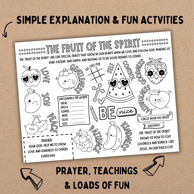 Fruit of the Spirit Bible Activity Placemat, Fruit of Spirit Craft ...