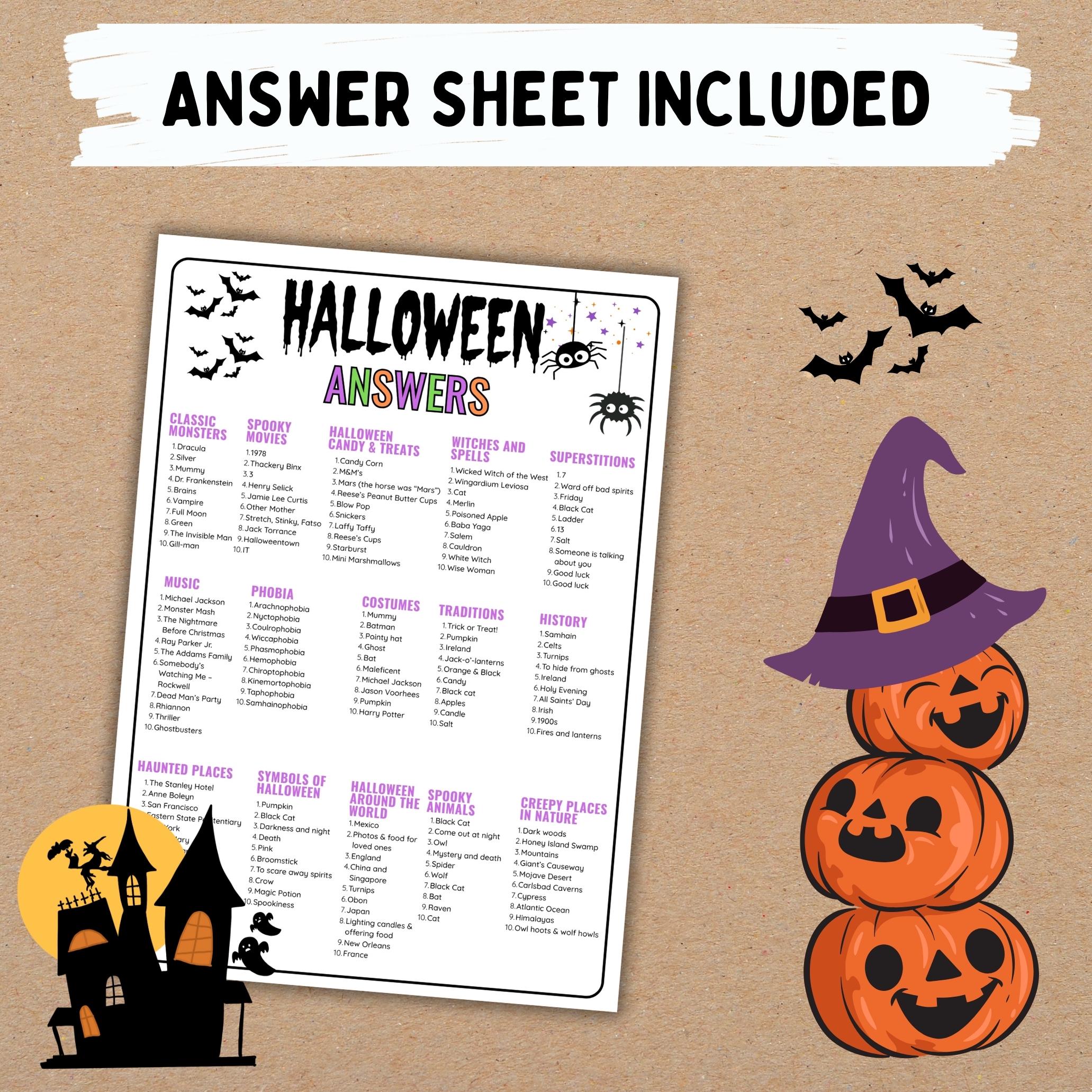 Halloween Trivia Game, PRINTABLE Halloween Trivia Quiz for Kids Adults ...
