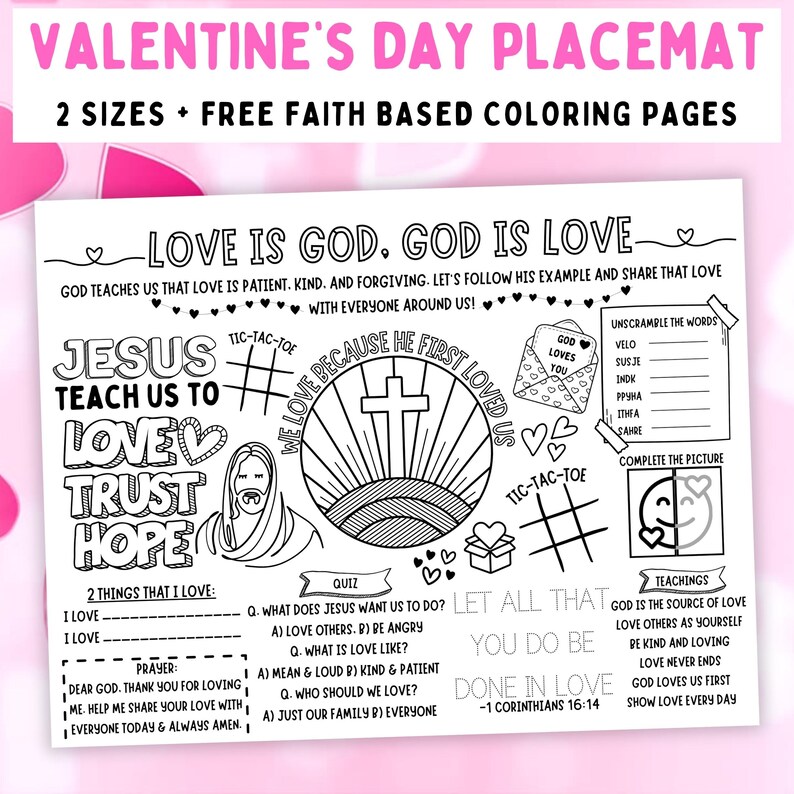 Kids Valentines Placemat VALENTINE'S DAY PLACEMAT Kids Table, Coloring ...